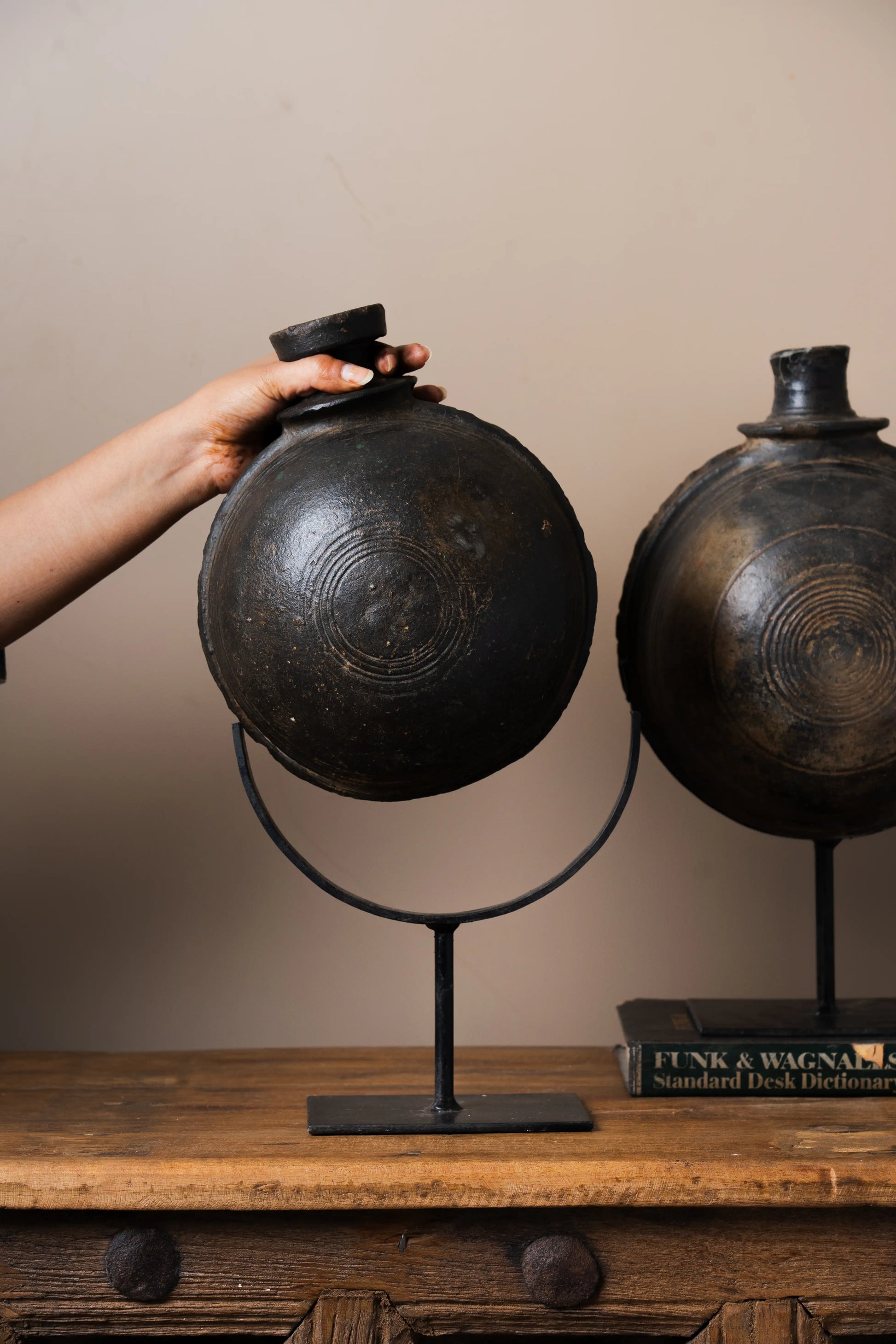 Antique Clay Pot with Iron Stand