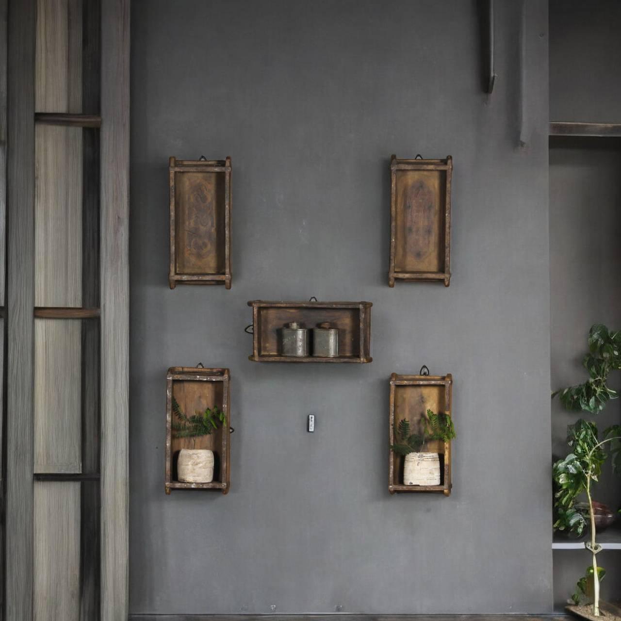 Farmhouse Tray Shelf Set - Rustic Wooden Wall Shelves for Home Decor