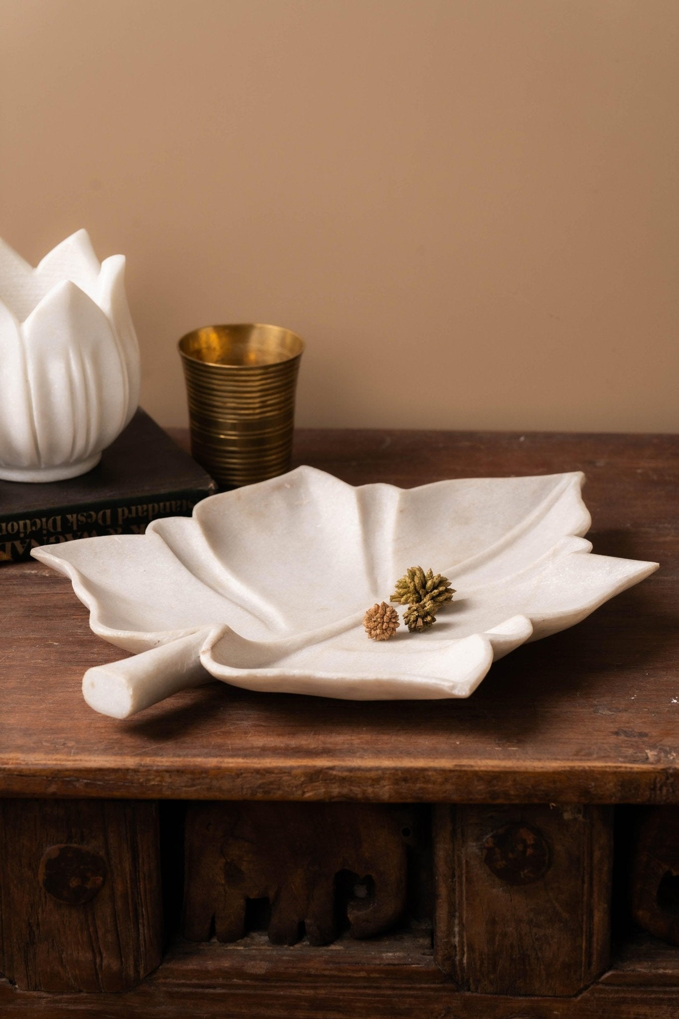 Buy Handcrafted Leaf Marble Plate | White Marble Decor