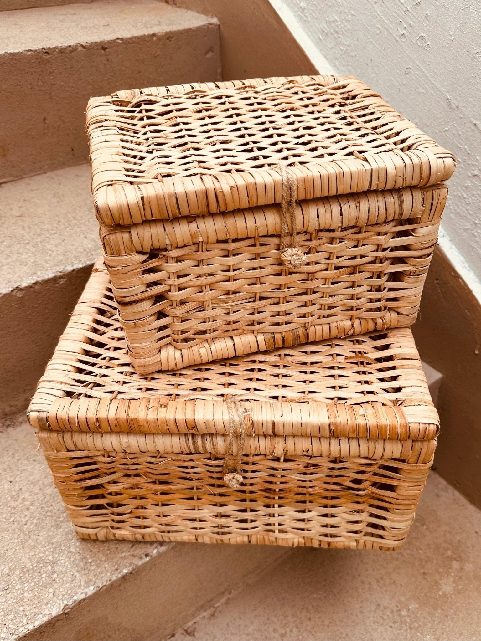 Rattan Box with attached lid - Set of 2
